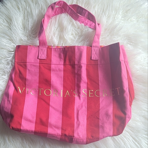 Victoria's Secret | Bags | Used Victorias Secret Red Pink Striped Tote ...